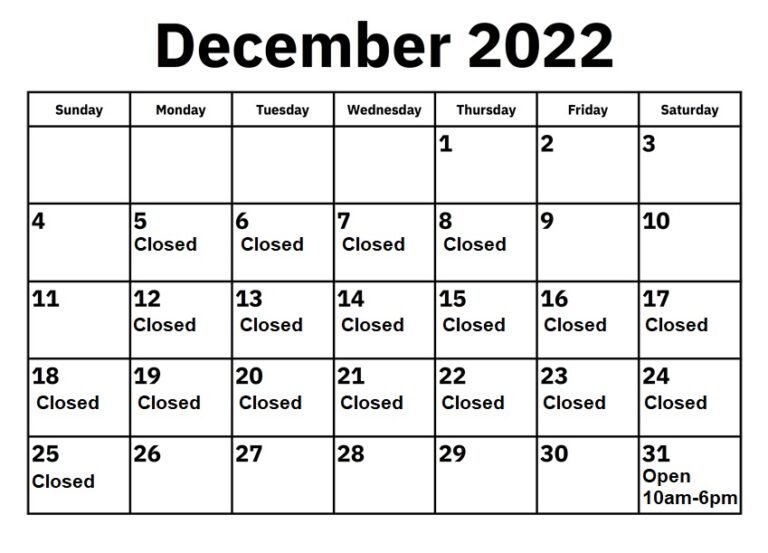 December 2022 hours